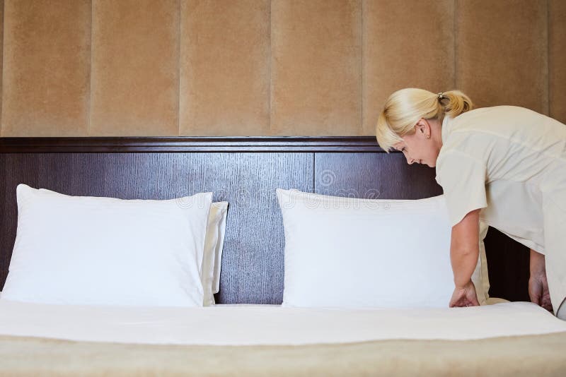 Hotel Service. Made Making Bed in Room. Stock Image - Image of people ...