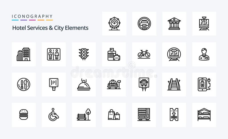 25 Hotel Services and City Elements Line Icon Pack. Vector Icons ...