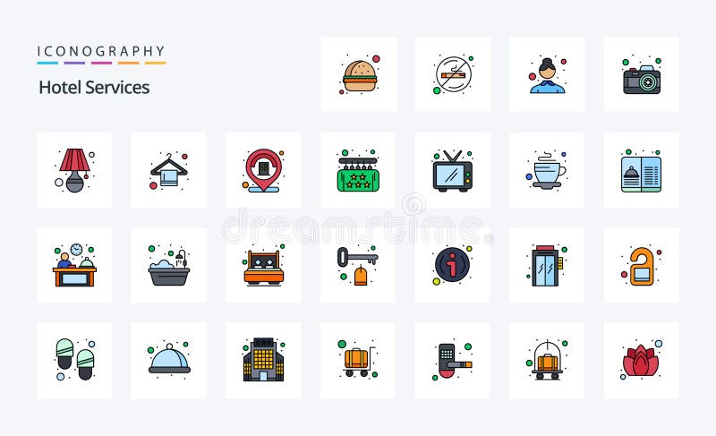 25 Hotel Services Line Filled Style Icon Pack Stock Vector ...