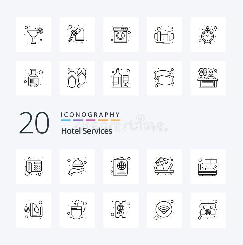 20 Hotel Services Line Icon Pack Like Single Bed Passport Service ...