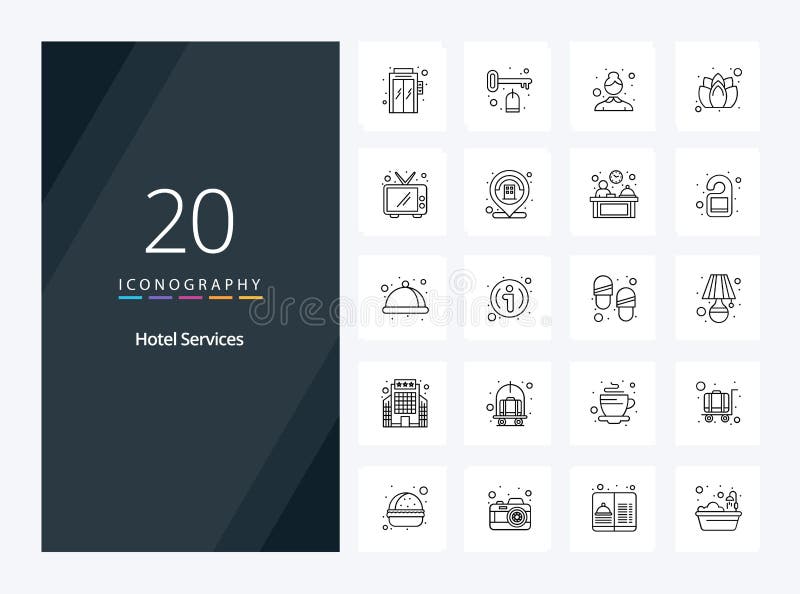 20 Hotel Services Outline Icon for Presentation Stock Vector ...