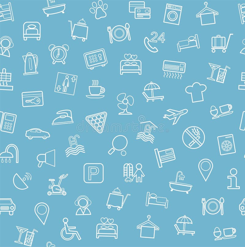 Hotel Services, Seamless Pattern, Blue. Stock Vector - Illustration of ...