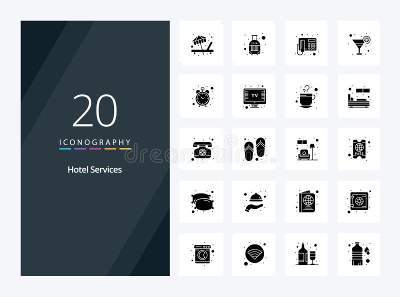20 Hotel Services Solid Glyph Icon for Presentation. Vector Icons ...