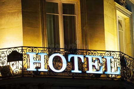 Hotel sign stock image. Image of evening, city, travel - 27516625