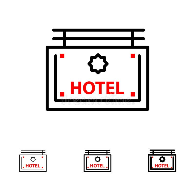 Hotel, Sign, Board, Direction Bold and Thin Black Line Icon Set Stock ...