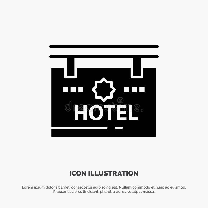Hotel, Sign, Board, Location Solid Black Glyph Icon Stock Vector ...
