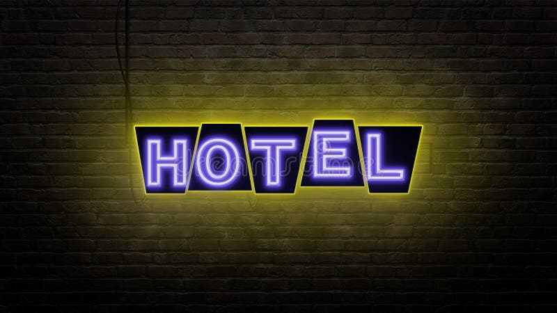 Hotel Sign Emblem in Neon Style on Brick Wall Background Stock ...