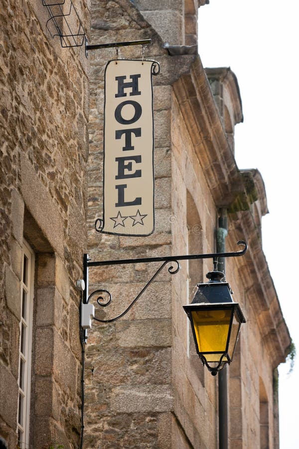 Hotel Sign on Old Stone Building Stock Image - Image of service ...