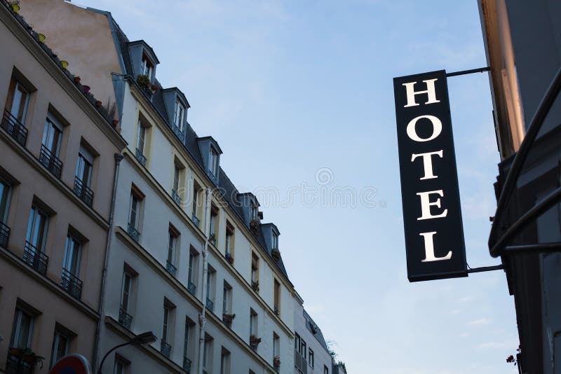 Hotel sign stock image. Image of accommodation, evening - 62015019