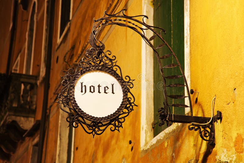 Hotel Sign on a Venetian Hotel at Night Stock Photo - Image of italy ...