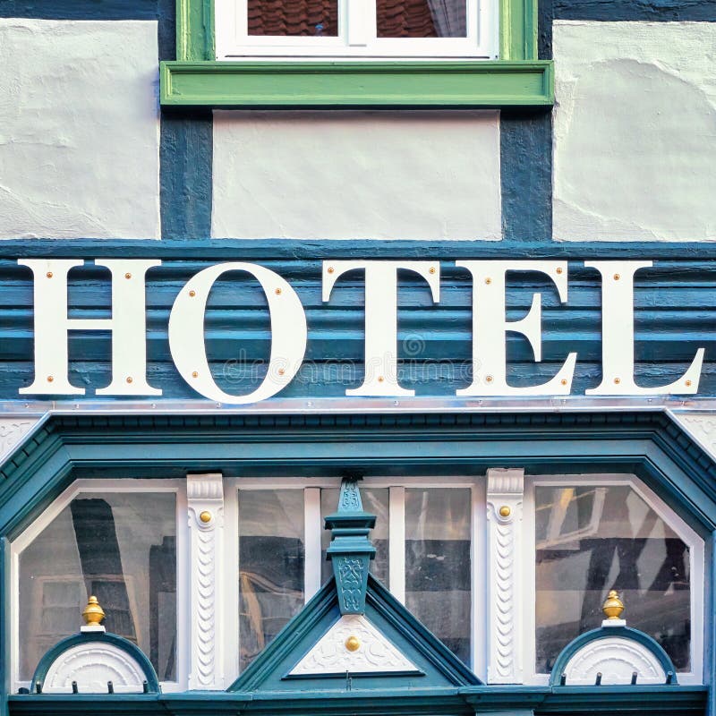 Hotel Signboard on an Old Half-timbered House Stock Photo - Image of ...
