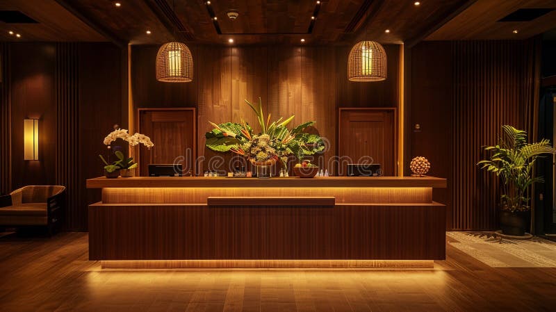 Hotel Staff Assisting Guests at a Luxurious Check-in Counter Stock ...