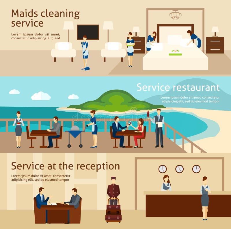 Hotel Staff Banner Set stock vector. Illustration of flat - 209628055