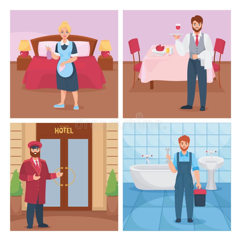 Hotel Staff Flat Compositions Stock Vector - Illustration of hotel ...