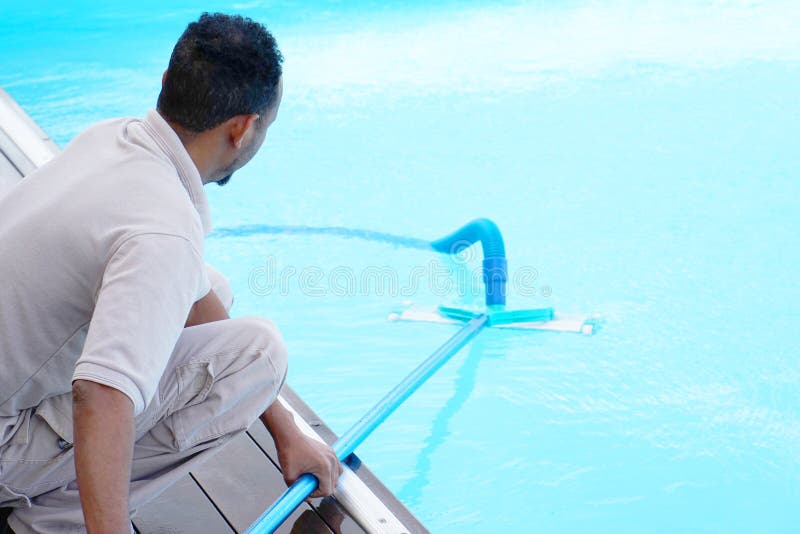 Hotel Staff Worker Cleaning the Pool Stock Image - Image of pipe, brush ...