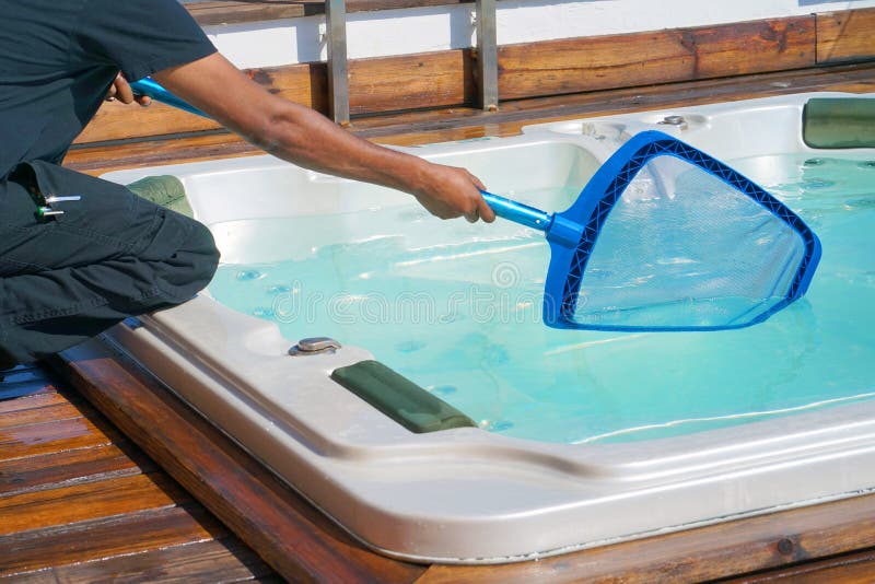 Hotel Staff Worker Cleaning the Pool. Maintenance. Stock Photo - Image ...