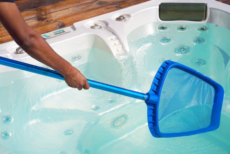 Hotel Staff Worker Cleaning the Pool. Maintenance. Stock Photo - Image ...