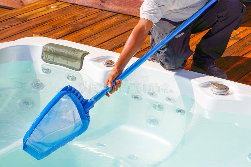 Hotel Staff Worker Cleaning the Pool. Maintenance Stock Photo - Image ...
