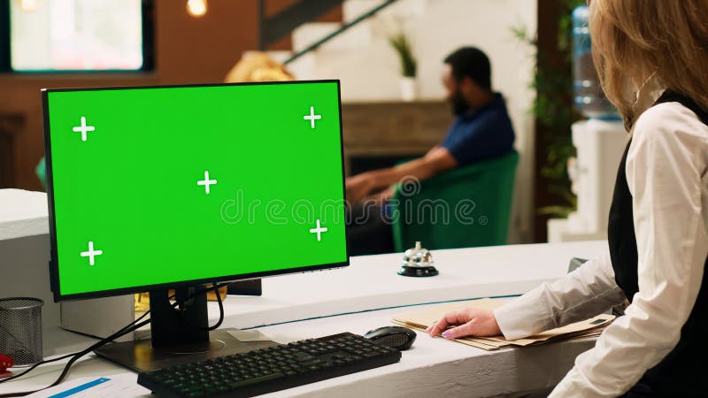 Hotel Staff Working with Pc Greenscreen Stock Photo - Image of ...