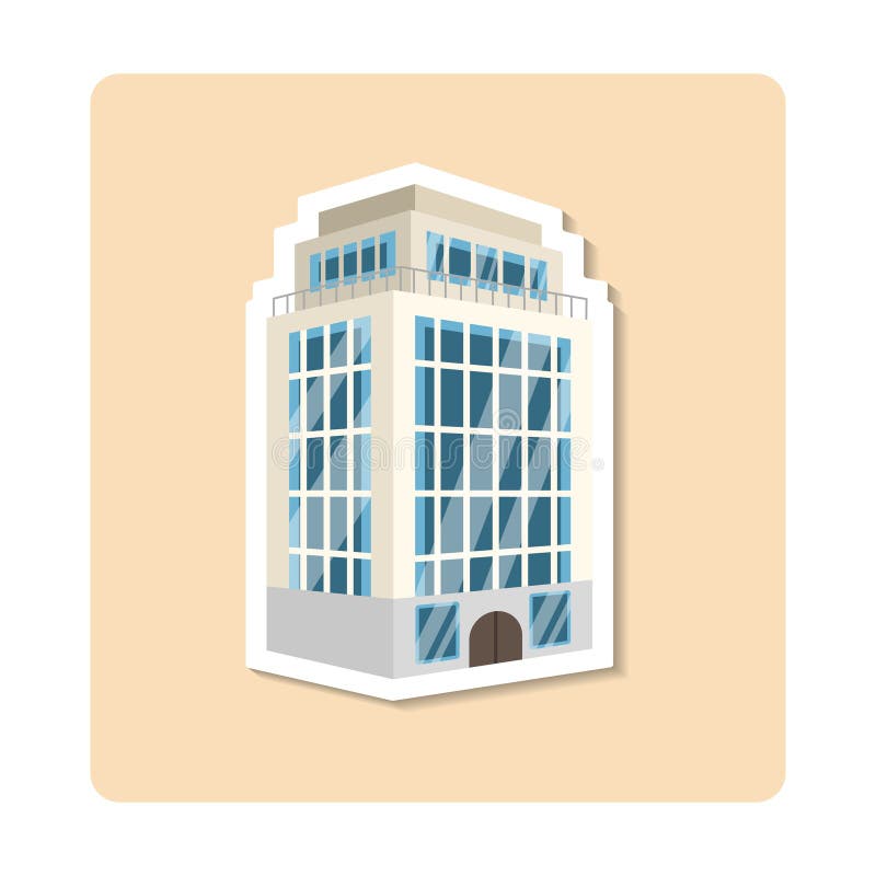Hotel Sticker Illustration. Building, Tree, Window, Door. Editable ...