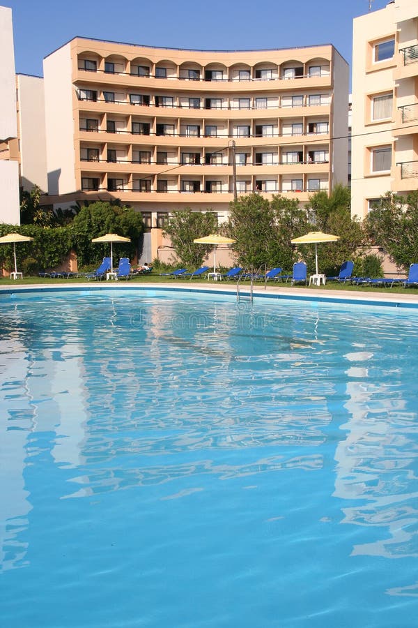 Waterfall and Swimming Pool in Front of a Hotel Stock Photo - Image of ...