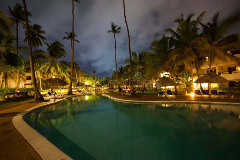 Hotel Swimming Pool at Night Stock Photo - Image of tree, resort: 61255754