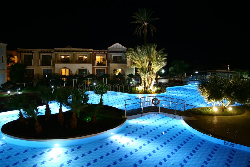 Hotel Swimming Pool by Night Stock Image - Image of season, bottom ...