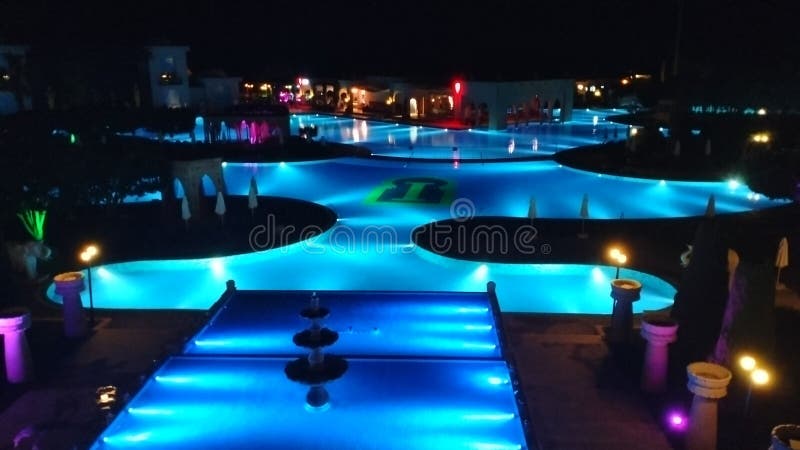 Hotel Swimming Pool at Night Stock Image - Image of light, view: 275807003