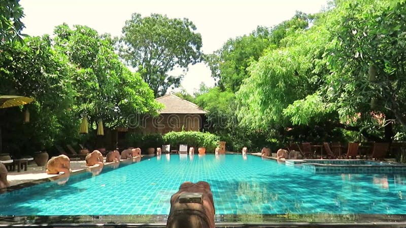 A Hotel Swimming Pool with Tropical Plants in Bagan Stock Footage ...