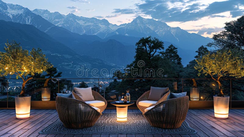 Hotel Terrace Featuring Seating and Mountain View with Romantic ...