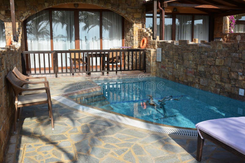 Hotel Veranda and Swimming Pool Stock Image - Image of greece, leisure ...