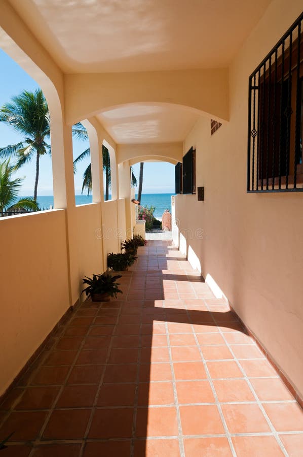 Hotel With Exterior Walkway Stock Photo - Image of travel, balcony ...