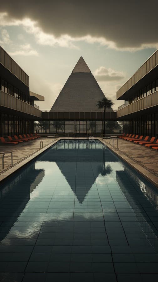 Hotel Water Pool with Pyramid Decoration, AI Stock Photo - Image of ...