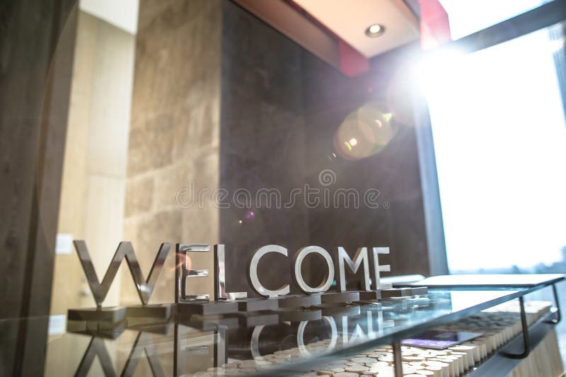 Hotel Welcome with Signs in English. Stock Photo - Image of robbin ...