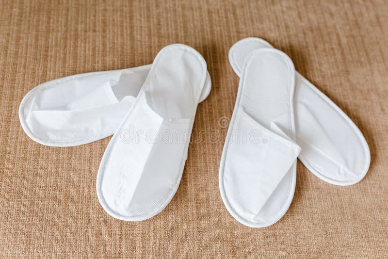 Hotel White Slipper, Top View Stock Image - Image of room, dress: 166614611