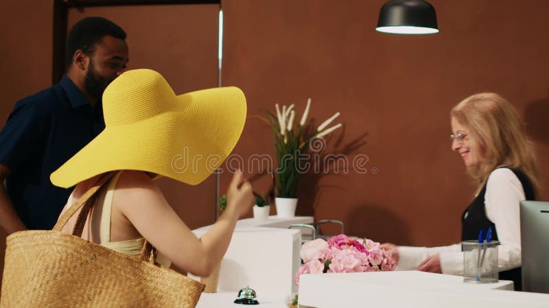 Hotel Worker Registering Couple Stock Video - Video of concierge ...