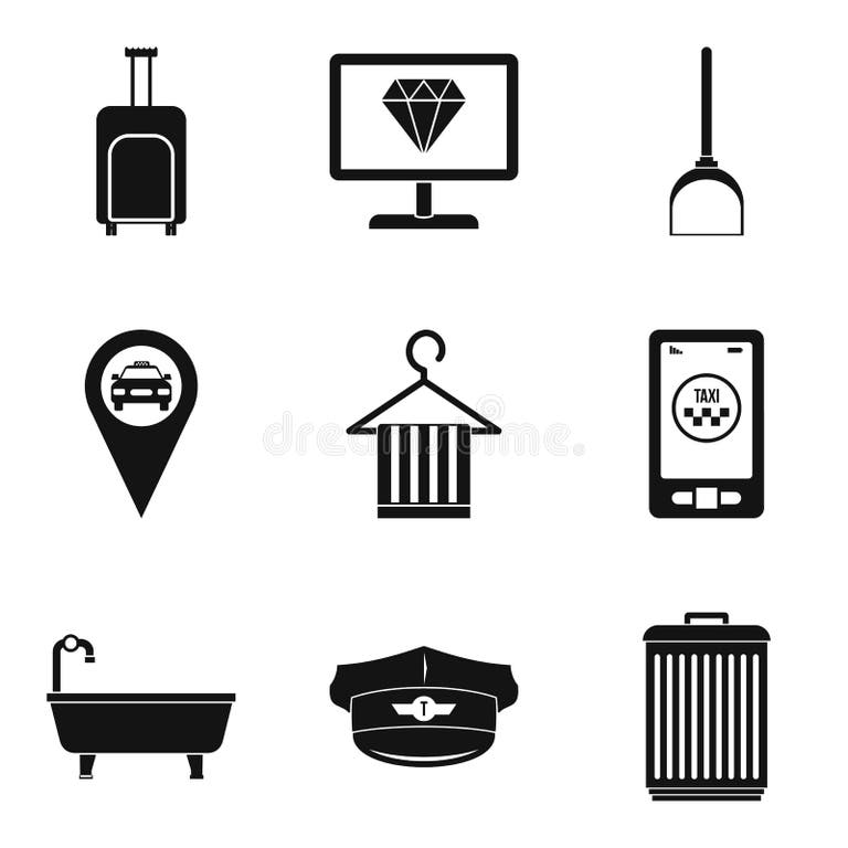 Hotelkeeper Icons Set, Simple Style Stock Vector - Illustration of ...