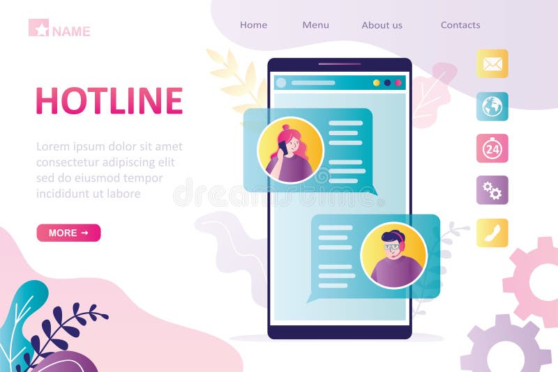 Hotline Landing Page Template. Client and Operator Talking on ...