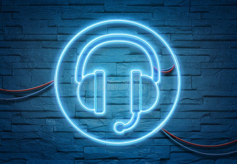 Hotline Neon Icon Illuminating a Brick Wall with Blue and Pink Glowing ...