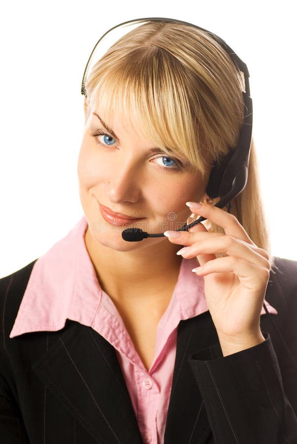 Hotline Operator with Headset Isolated on White Stock Image - Image of ...