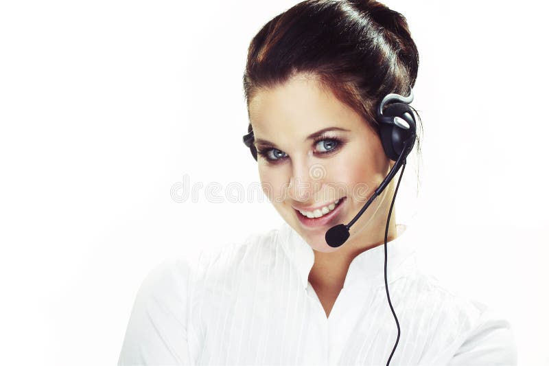 Hotline Operator with Headset Isolated on White Stock Image - Image of ...