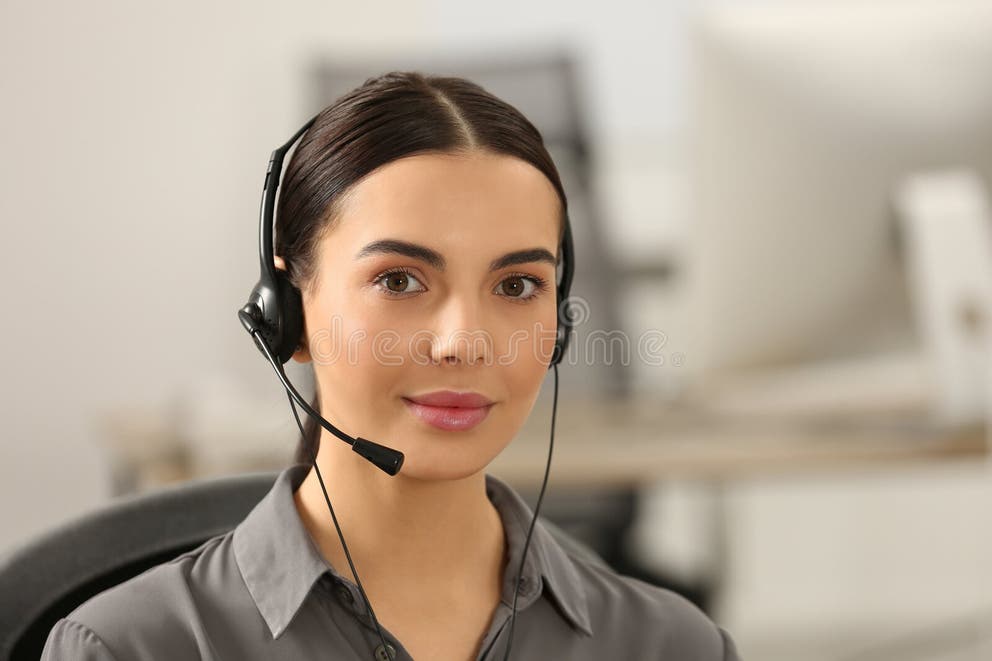 Hotline Operator with Headset Working in Office Stock Image - Image of ...