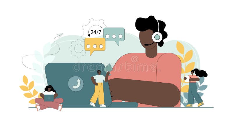 Hotline Operator, Online Service, Customer Service. Vector Illustration ...