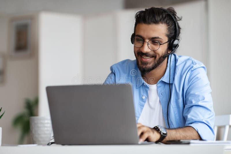 Hotline Operator. Indian Customer Support Manager Man in Headset ...