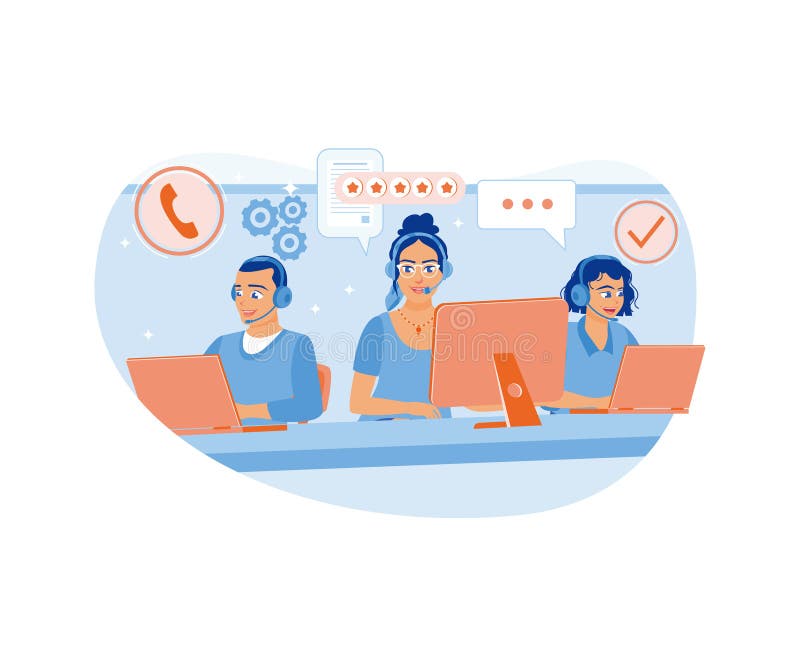 Hotline Operators Work in Call Center Offices. Receive Calls from ...