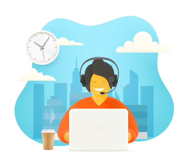 Hotline Support Concept. Woman Working with People Stock Vector ...