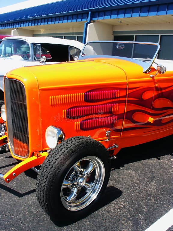Hotrod Car in Orange Flames Stock Photo - Image of vintage, custom: 1624570