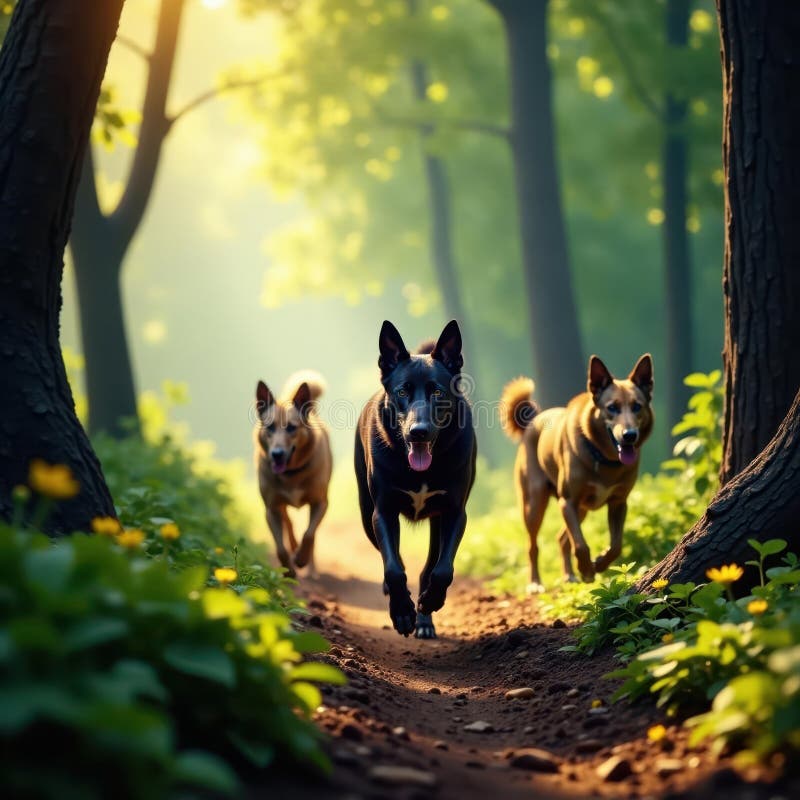 Hounds Pursuing Wild Boar through Dense Forest , Canine, Boar Hunt ...