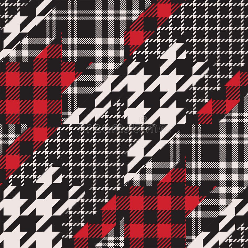 Houndstooth Pattern Plaid Patchwork Collage Fabric Swatch Stock Vector ...