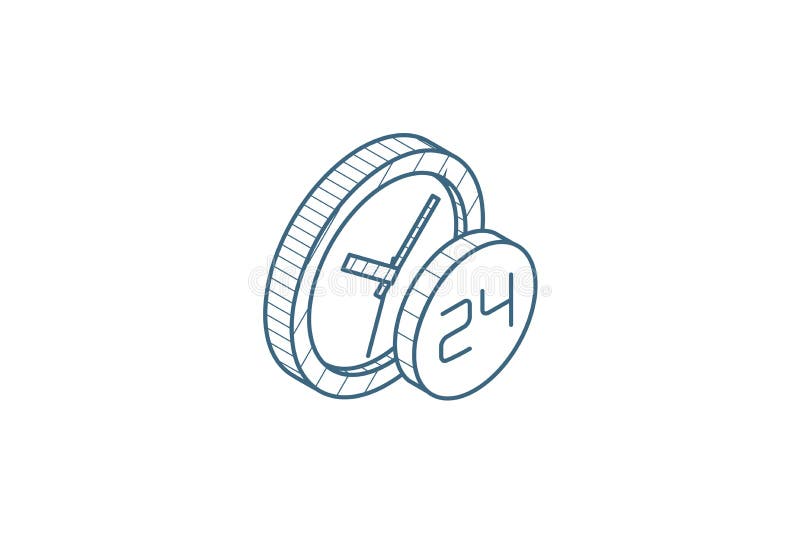 24 Hour, Around the Clock, Day and Night Isometric Icon. 3d Line Art ...